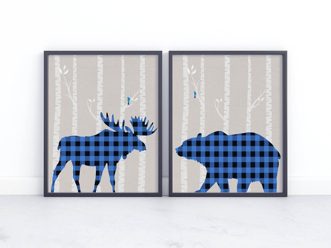 Buffalo Plaid Bear and Moose Printable Set Woodland Decor 8x10 11x14 ...