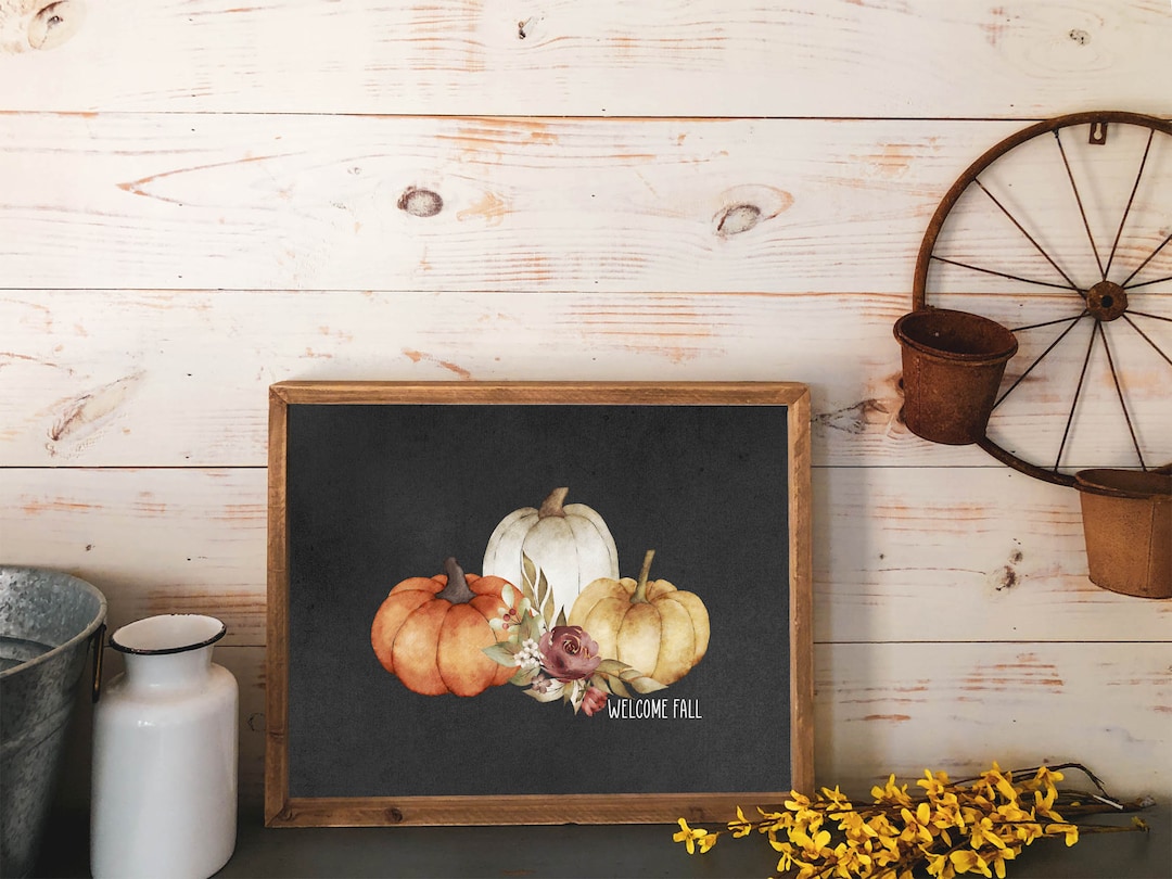 Welcome Fall Printable Sign Rustic Pumpkin Wall Art Autumn Decor ...