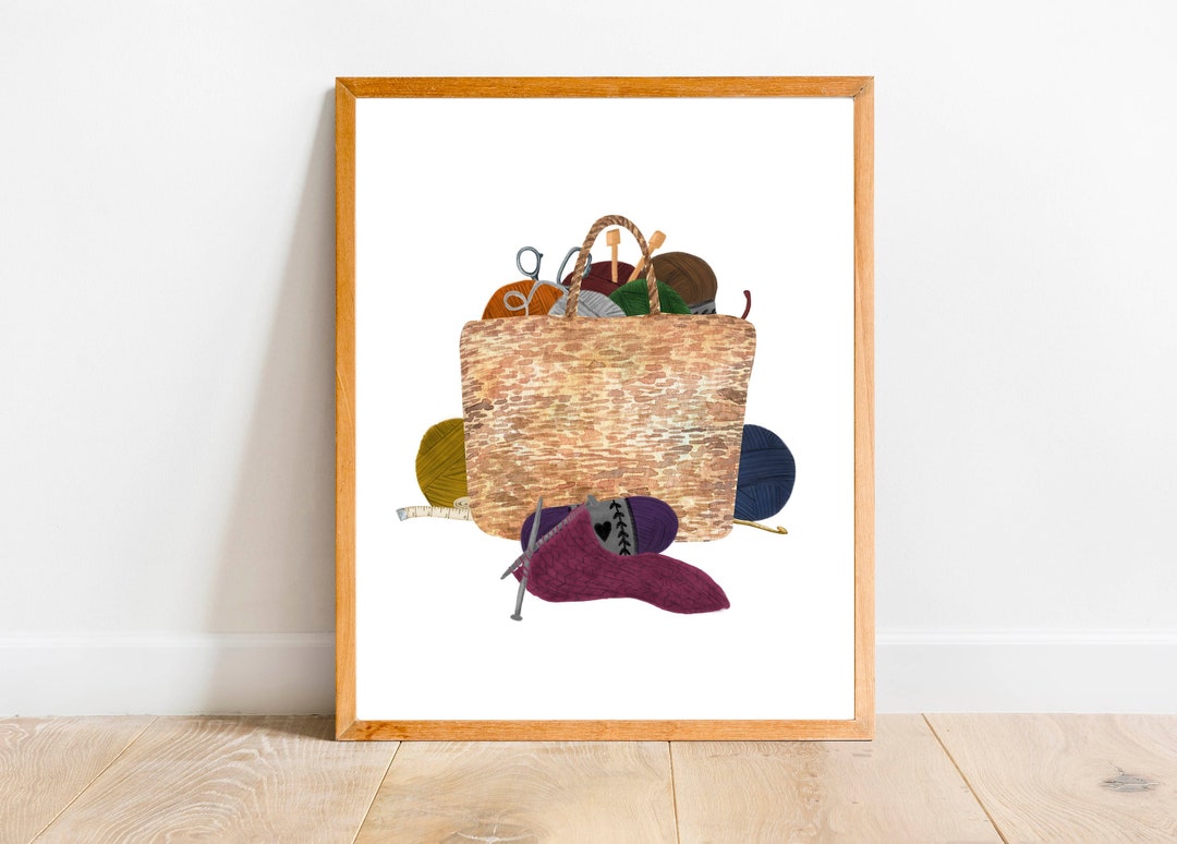 Yarn Printable Knitting Needles Sign Watercolor Craft Room Wall Art ...