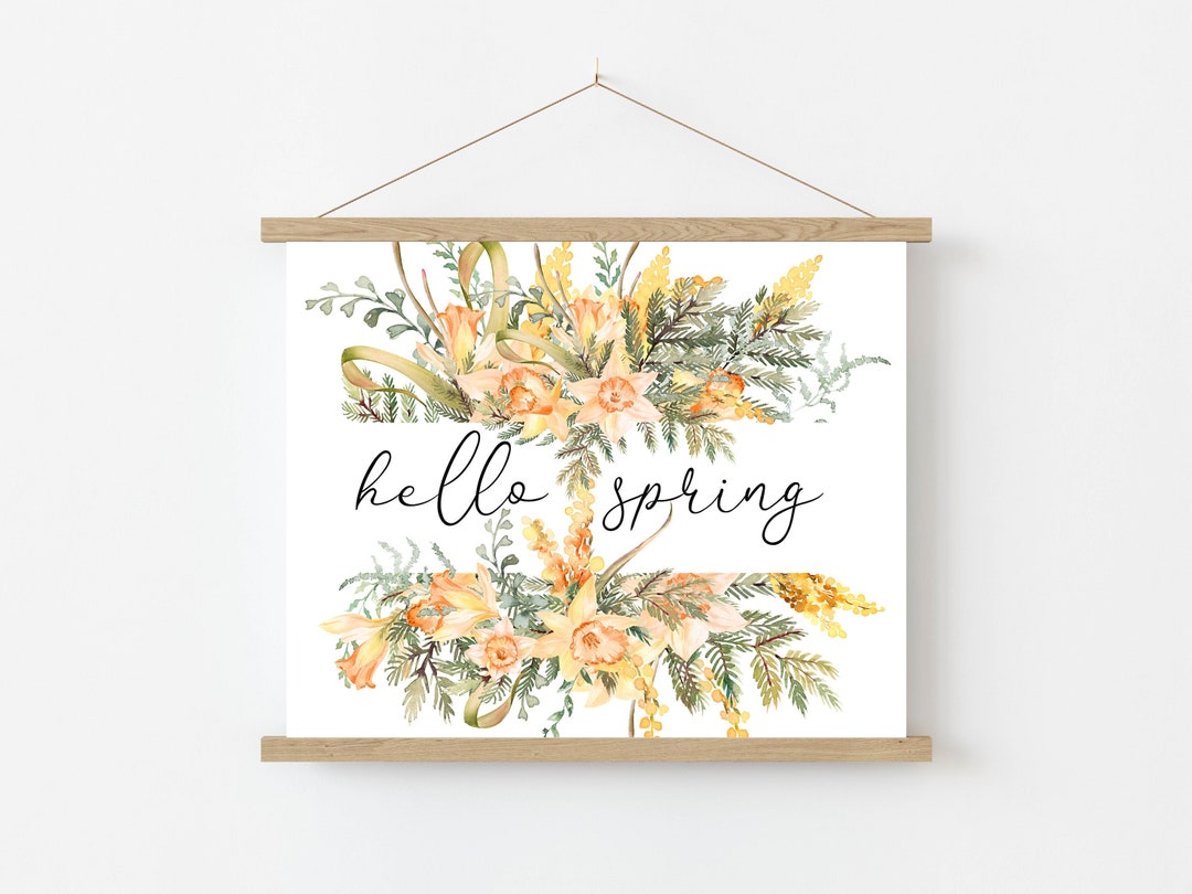 Hello Spring | Daffodils Print, Watercolor Floral Wall Art (digital ...