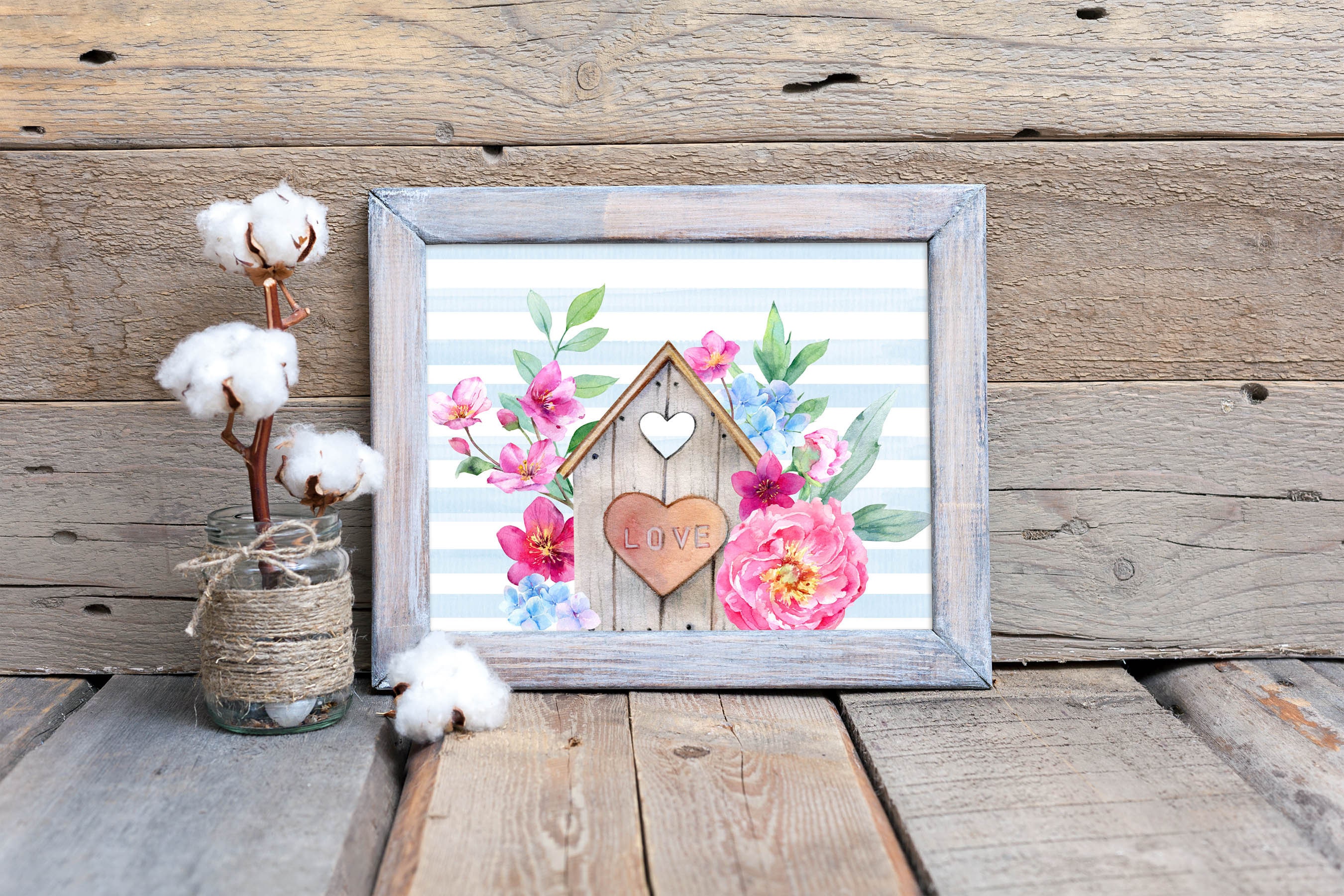 Art & Collectibles Giclée Blue Bird Floral Art Print Birdhouse and ...