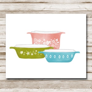 Vintage Pyrex Printable Kitchen Printable Wall Art Pyrex Bakeware Retro ...