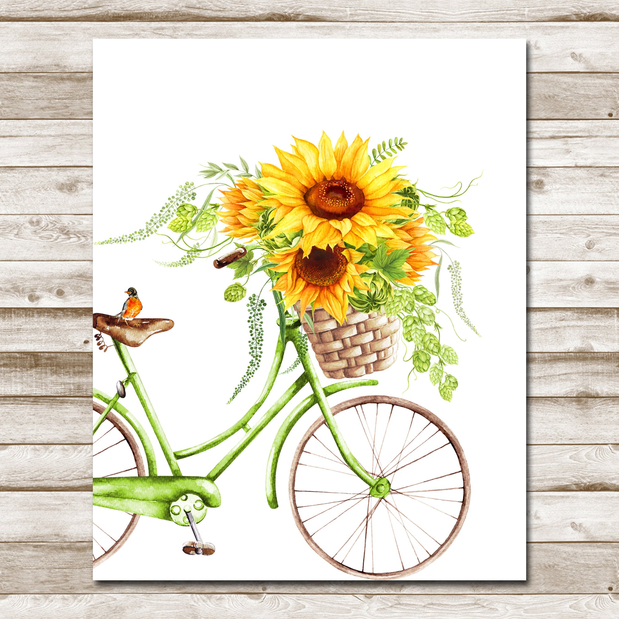 Sunflower Bicycle Printable Bicycle Print Bike Print Summer | Etsy