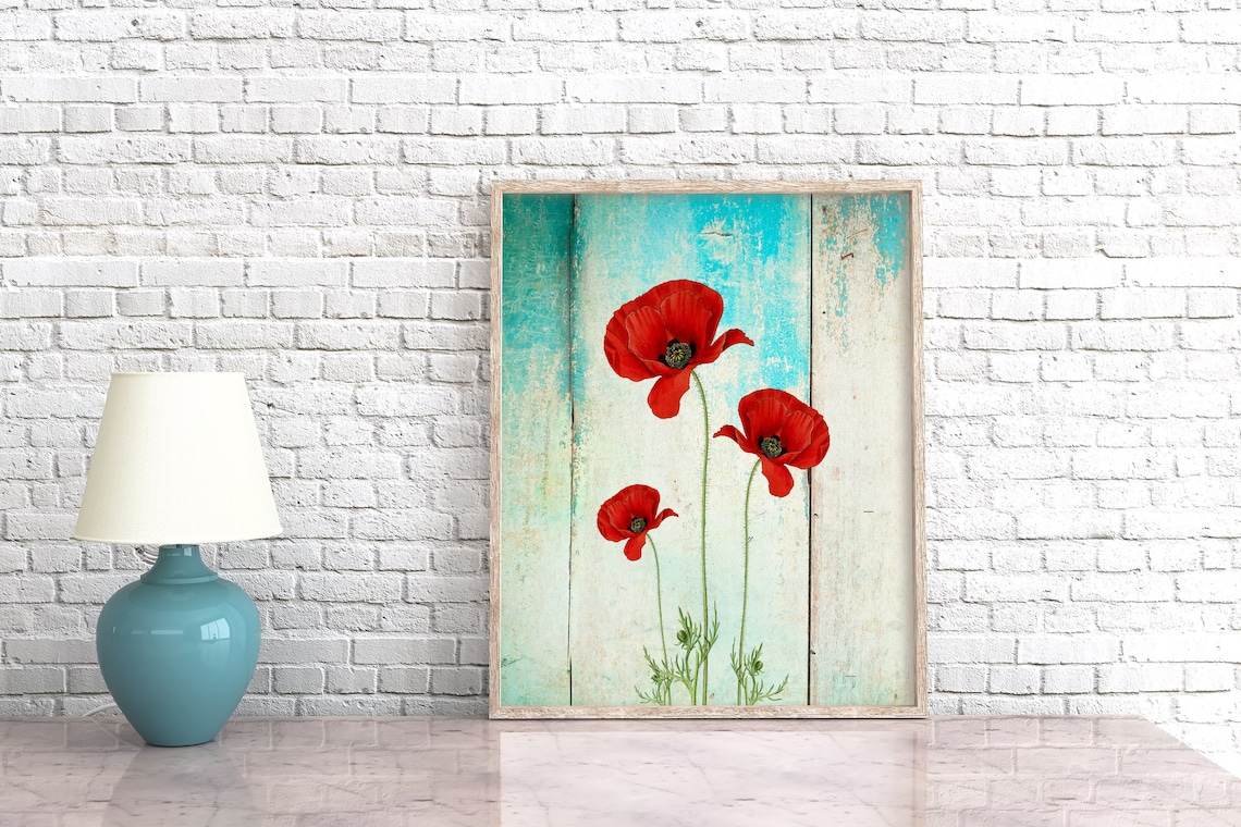 Red Poppy Printable Vintage Home Wall Art Farmhouse Decor 5x7 - Etsy