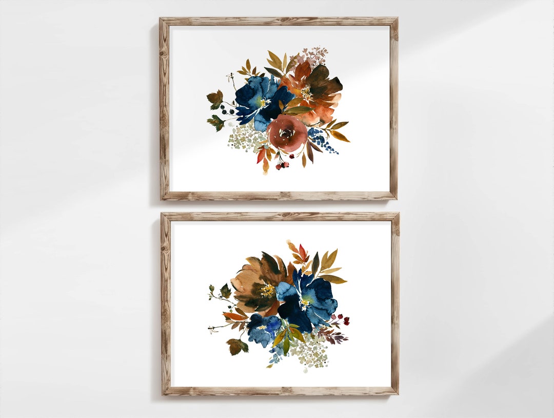 Floral Bouquet Printable Farmhouse Fall Flowers Wall Art Set of Two ...