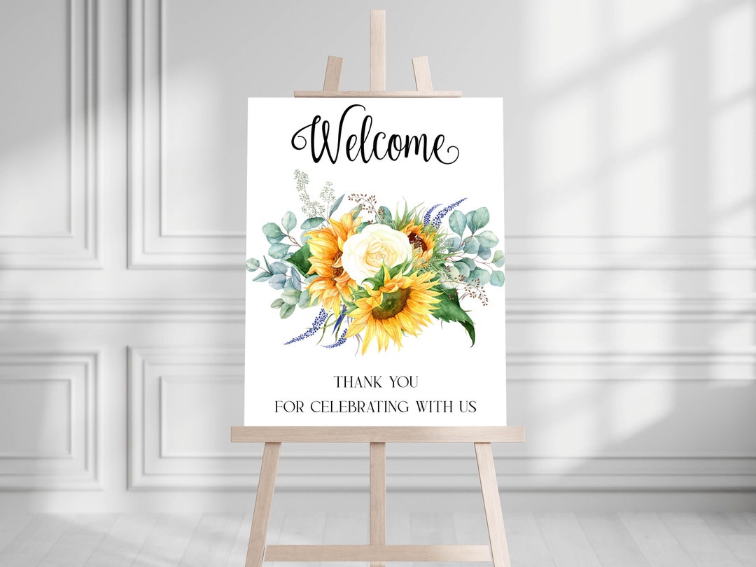 Welcome Sign Printable Celebration Sign Sunflower Party Decoration 5x7 ...