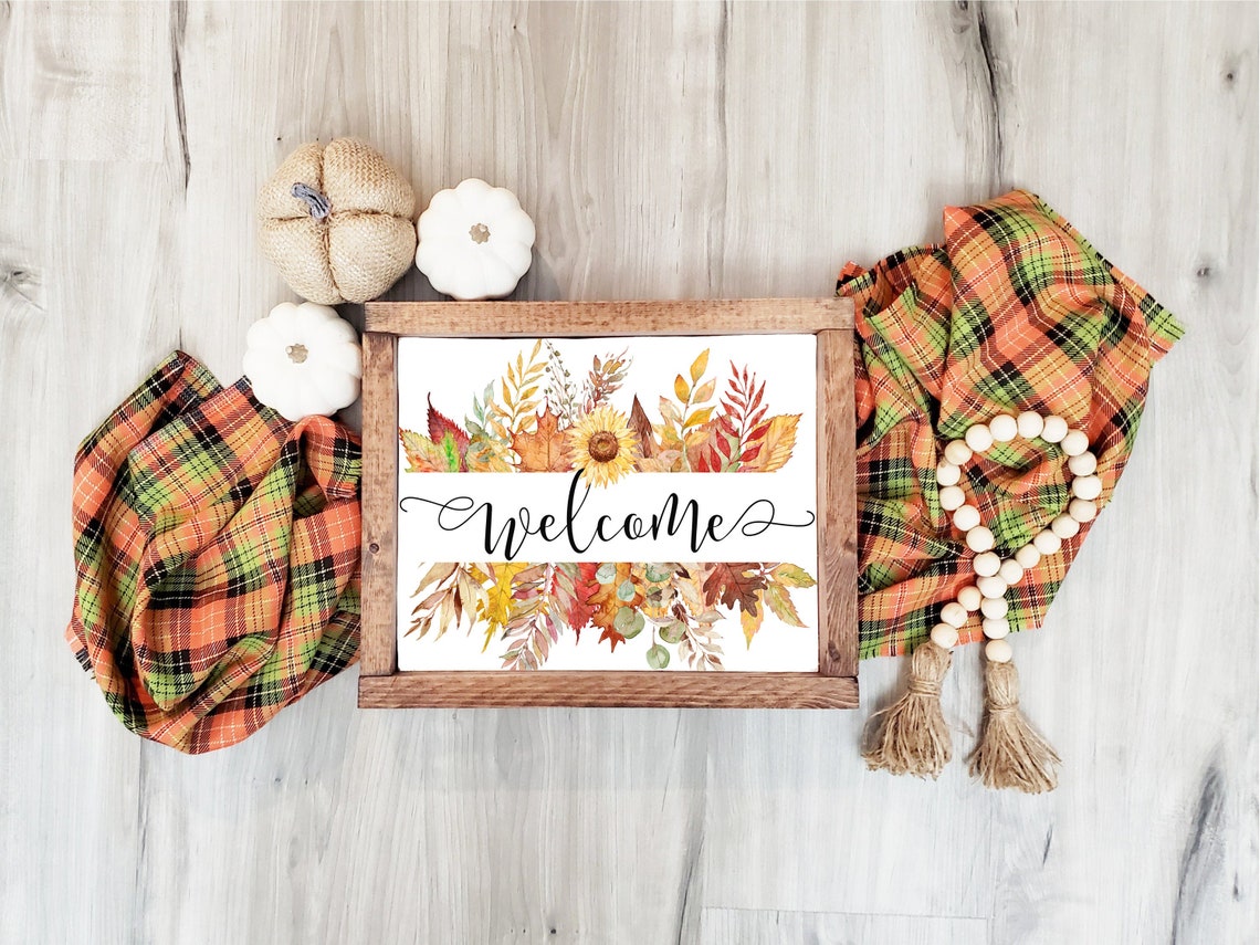 Welcome Fall Printable Wall Art Fall Leaves Sign 5x7 8x10 - Etsy