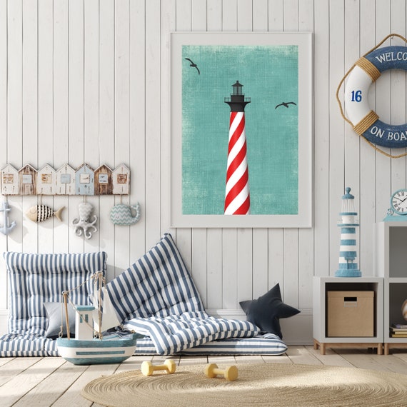 Lighthouse Printable Coastal Decor Nautical Nursery Beach | Etsy