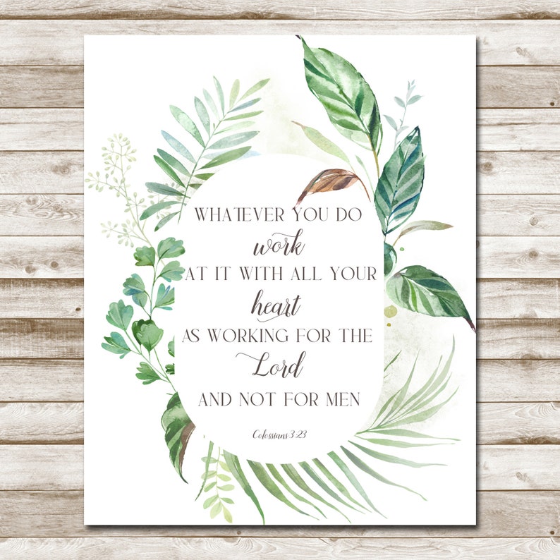 Colossians 3:23 Printable Wall Art Scripture Sign Botanical Frame Decor ...