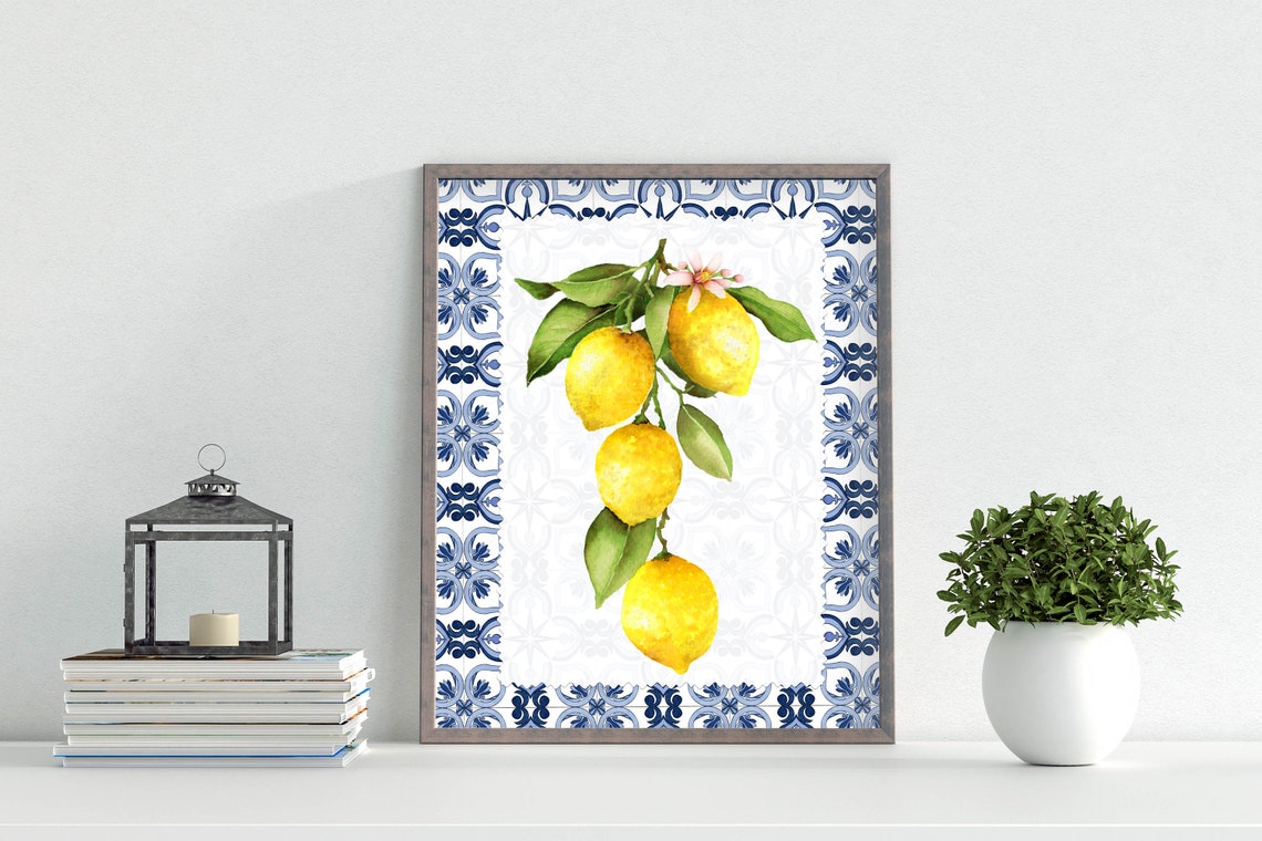 Lemons and Blue Tile Printable Kitchen Sign 5x7 8x10 11x14 - Etsy