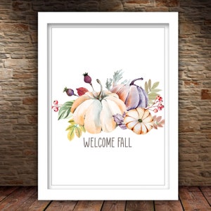 Welcome Fall Printable Sign Pumpkin Vignette Wall Art Autumn Decor Fall ...