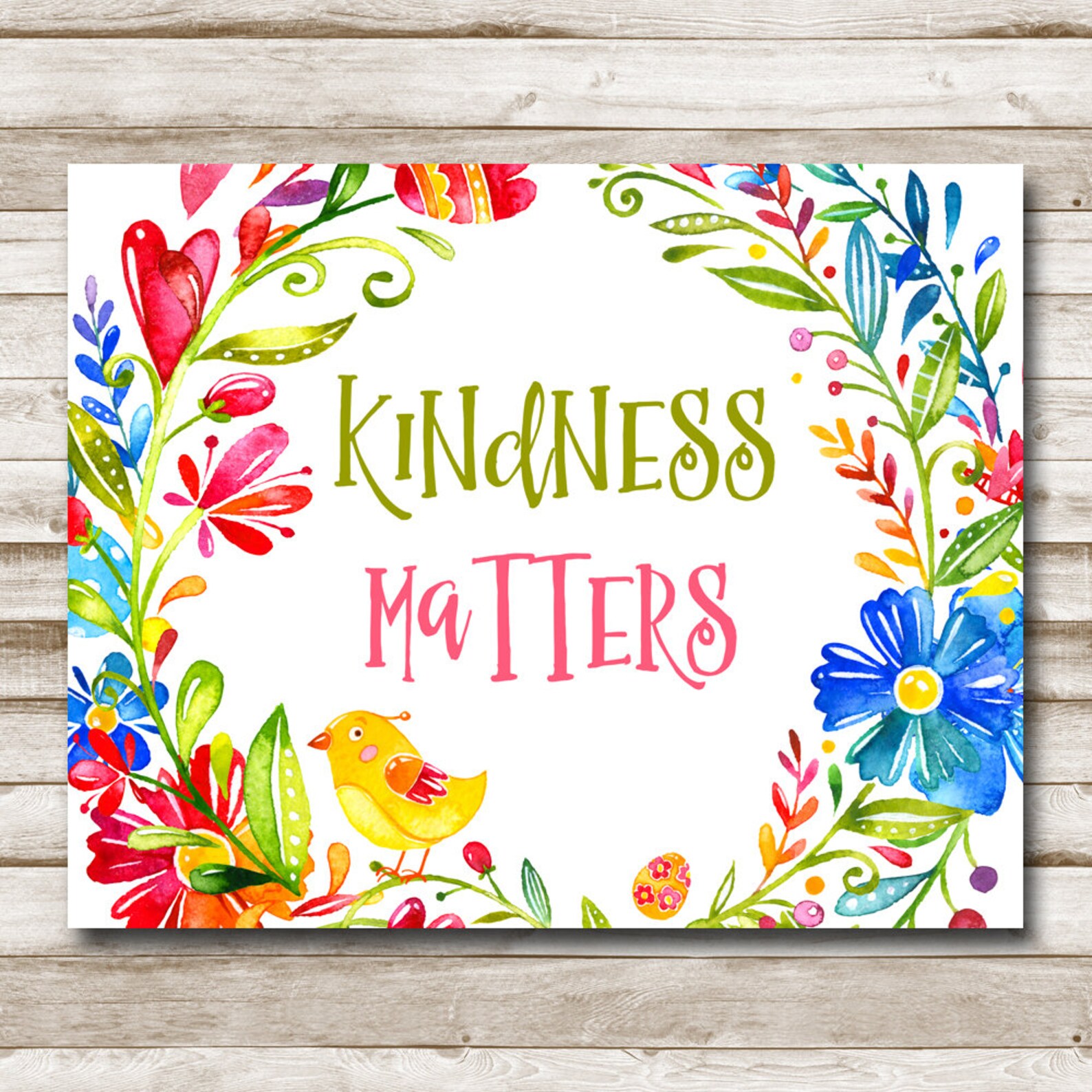 Kindness Matters Printable Quote Floral Wreath 5x7 8x10 11x14 | Etsy