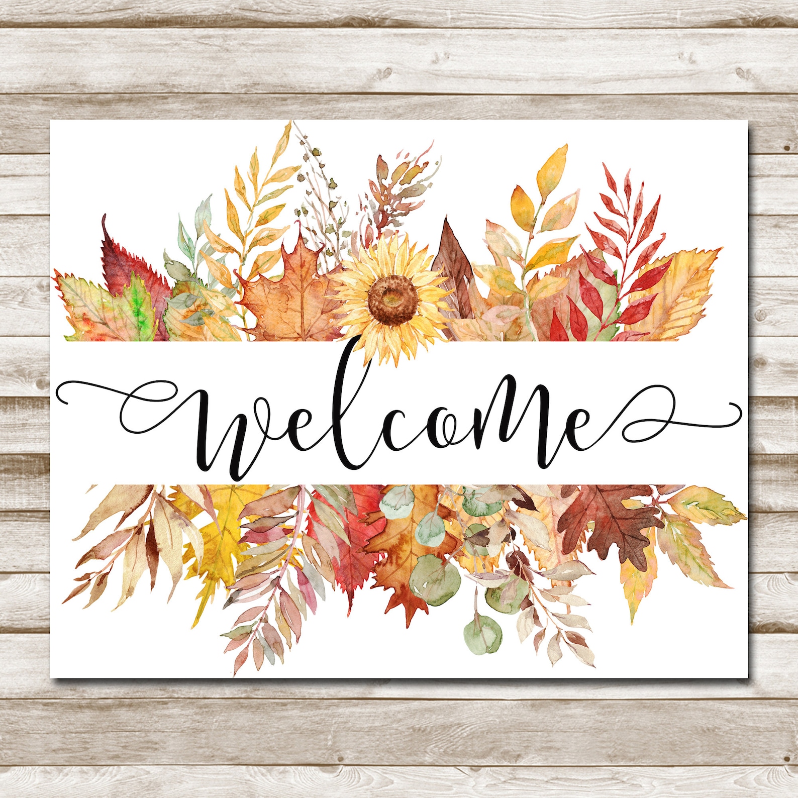 Welcome Fall Printable Wall Art Fall Leaves Sign 5x7 8x10 - Etsy