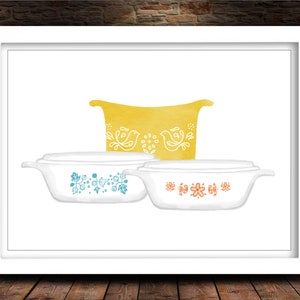 Vintage Pyrex Printable Kitchen Printable Wall Art Pyrex Bakeware Retro ...
