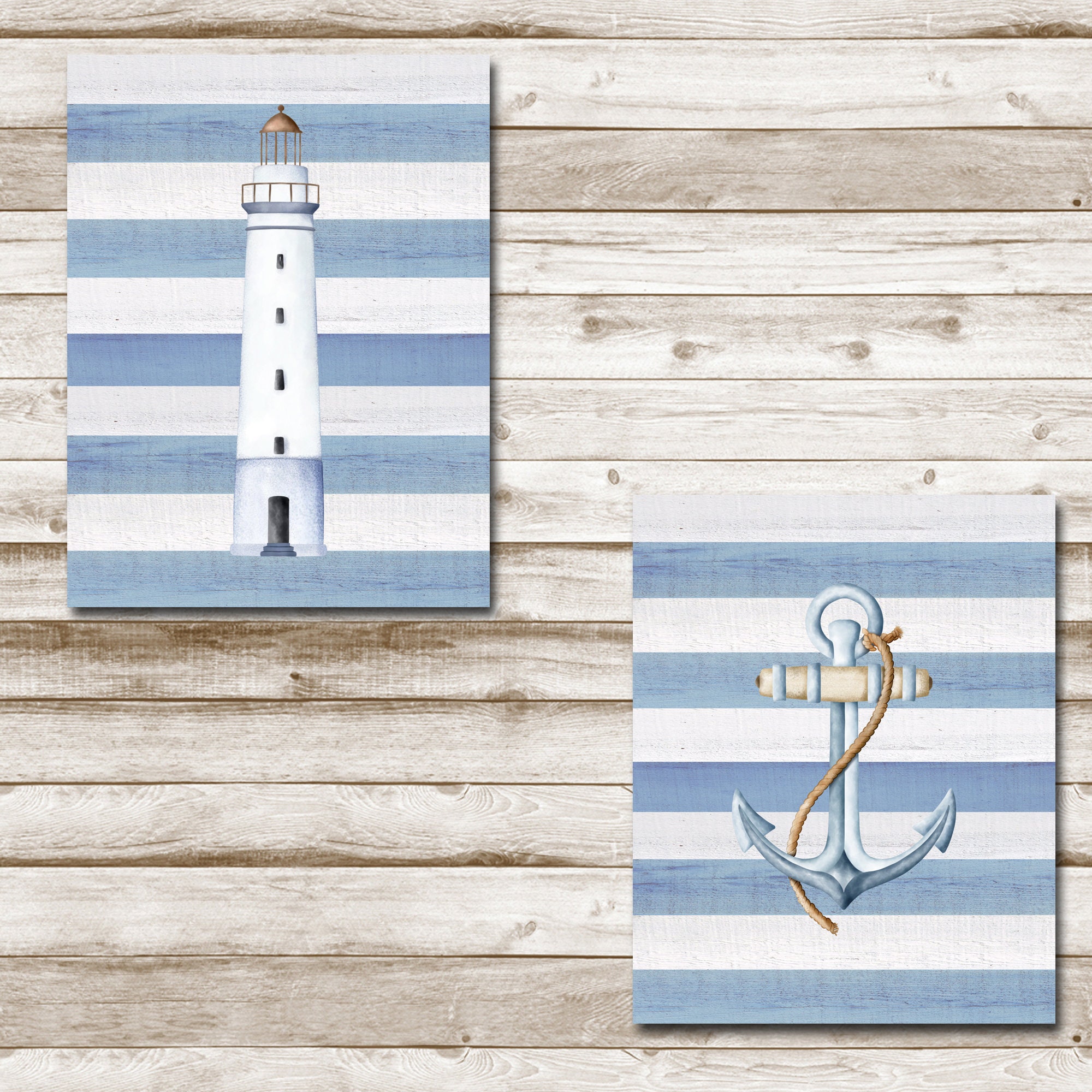Nautical Printable Set Lighthouse Anchor Print Set of Two 8x10 | Etsy