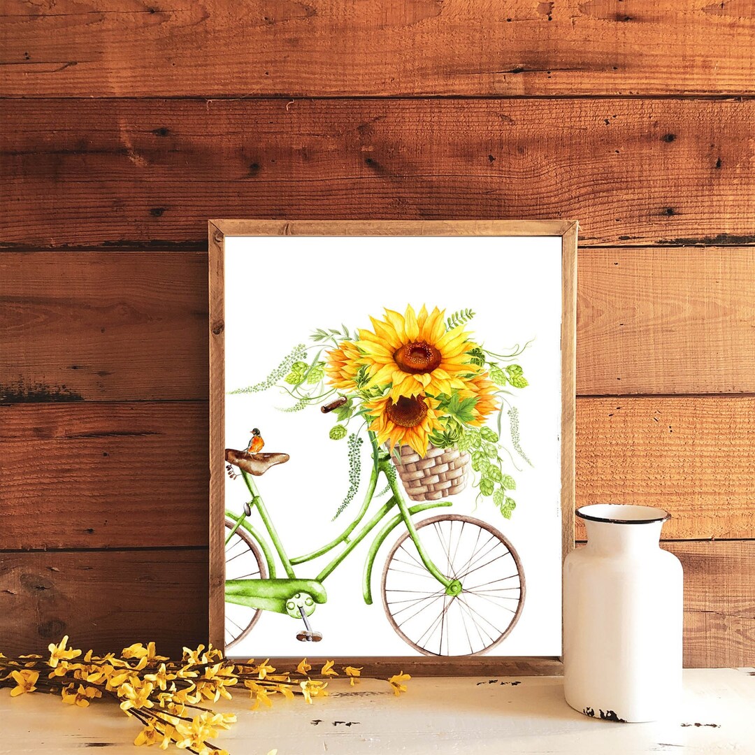 Sunflower Bicycle Printable Bicycle Print Bike Print Summer Home Decor ...