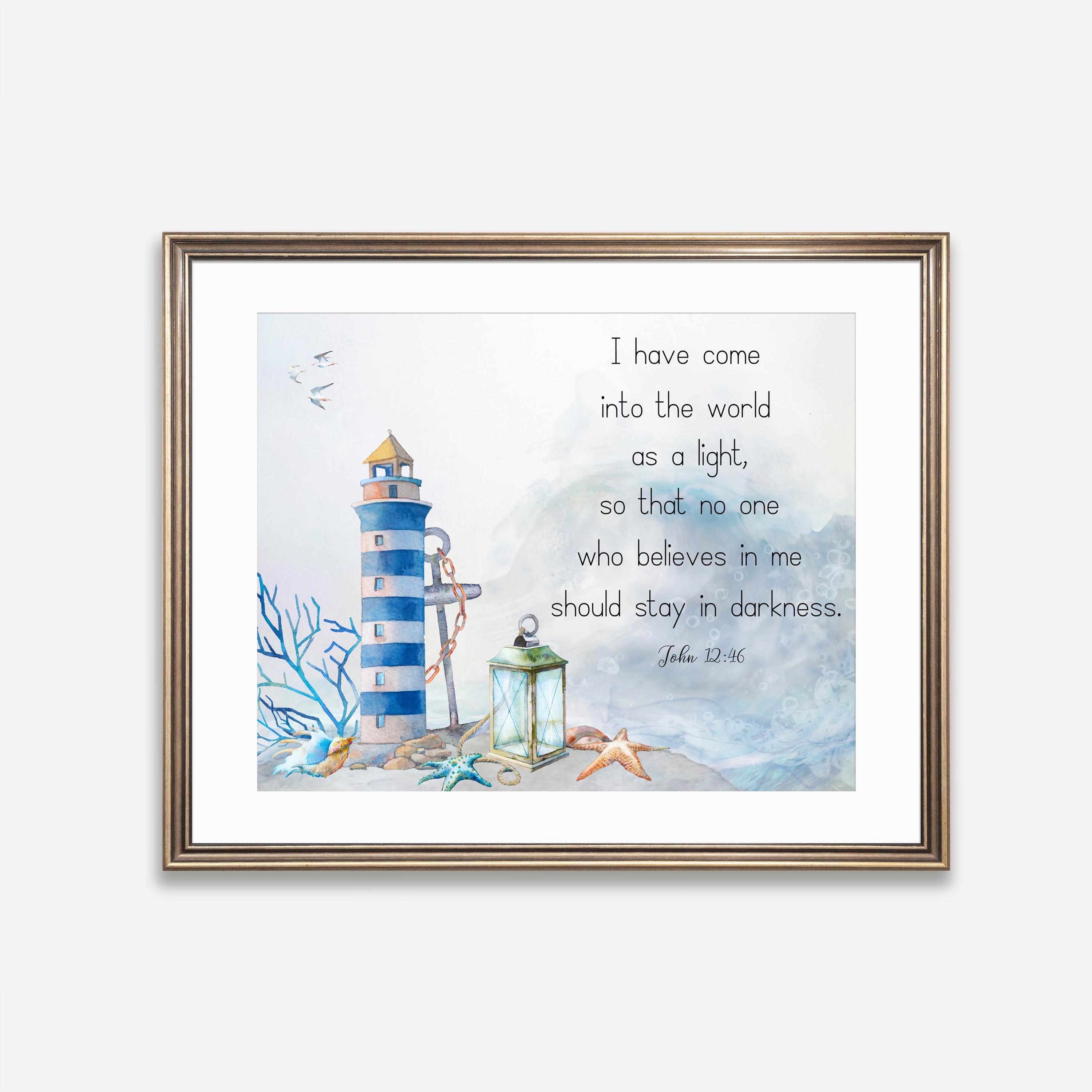 John 12:46 | Lighthouse Scripture Print, Nautical Watercolor Art ...