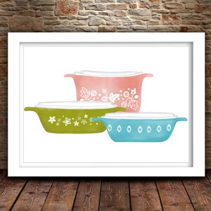 Vintage Pyrex Printable Kitchen Printable Wall Art Pyrex Bakeware Retro ...
