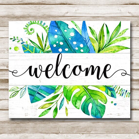 Welcome Printable Tropical Watercolor Art 5x7 8x10 11x14 16x20 | Etsy