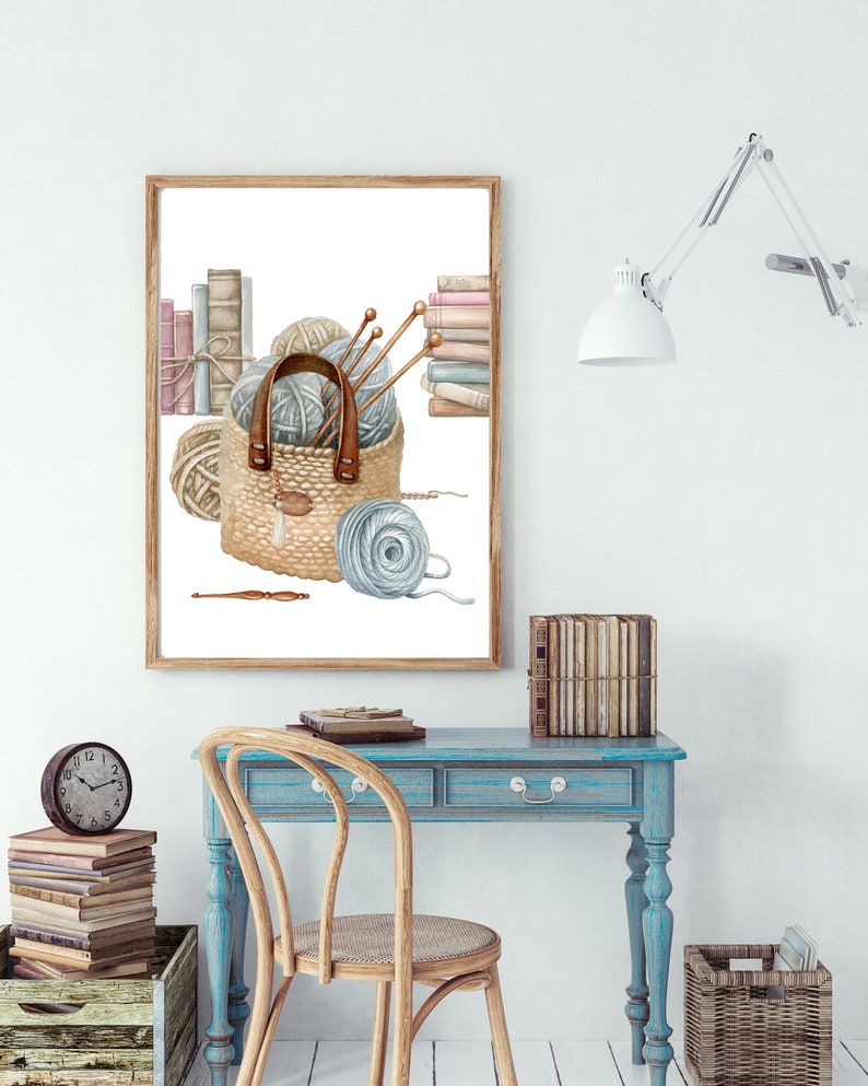 Yarn Printable Knitting Needles Sign Watercolor Craft Room | Etsy