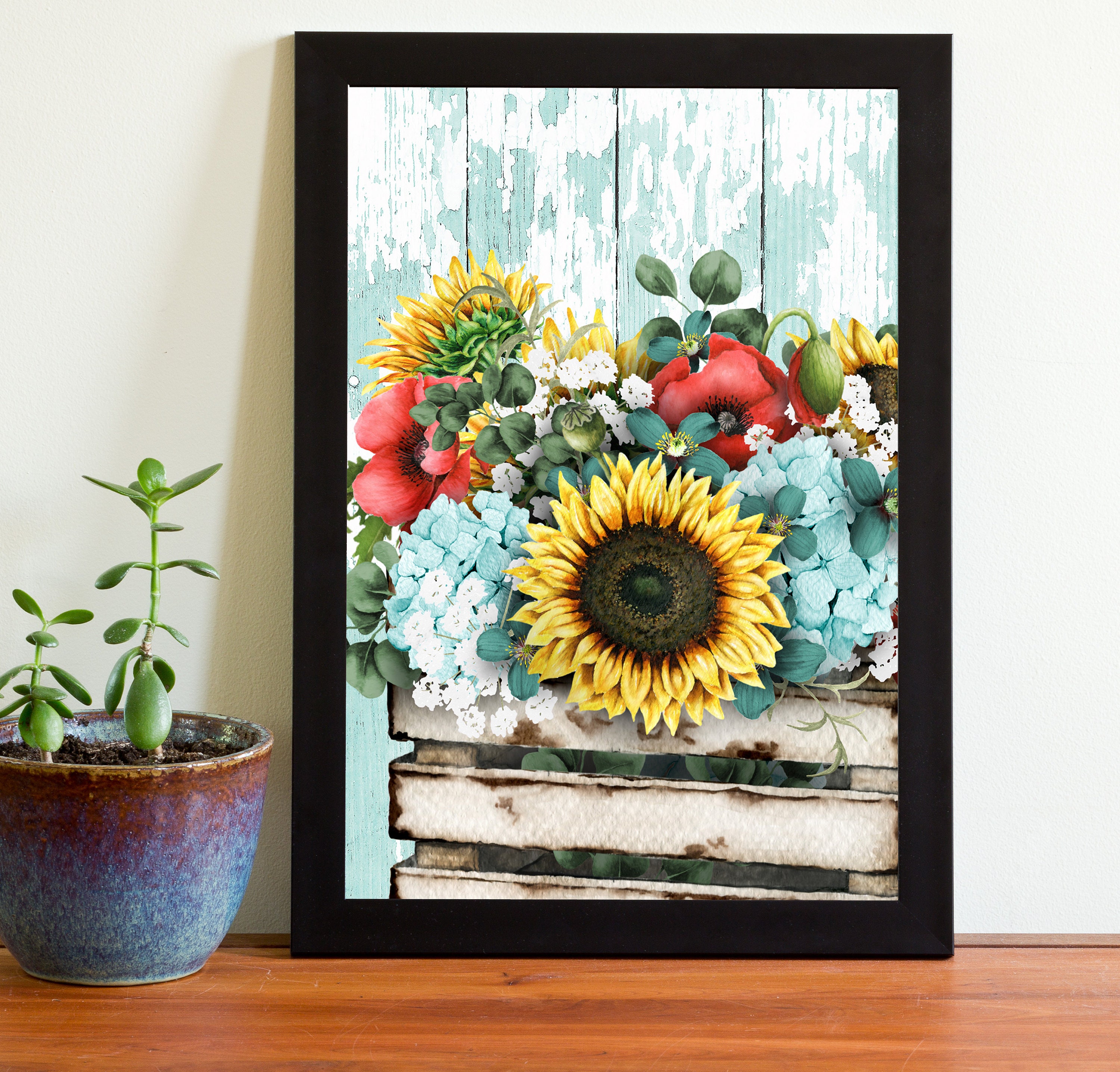 Summer Floral Printable Sunflower Bouquet Wall Art 5x7 8x10 | Etsy