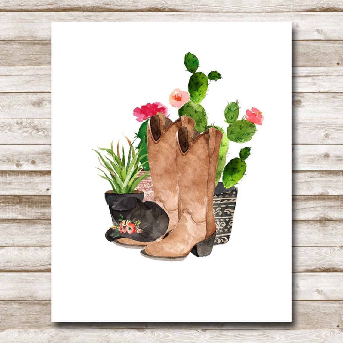 Cactus and Boots Printable Floral Succulent Wall Art - Etsy