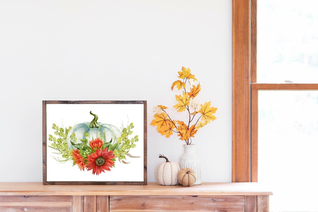 Autumn Pumpkin Printable Fall Wall Art Autumn Decor White Pumpkin Red ...