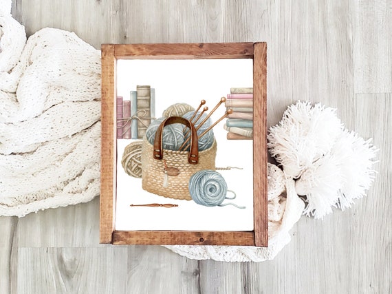 Yarn Printable Knitting Needles Sign Watercolor Craft Room | Etsy