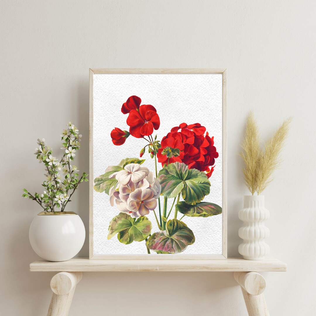 Geranium Printable Vintage Bouquet Home Decor Country Garden Wall Art ...