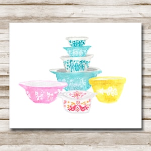 Vintage Pyrex Printable Wall Art Kitchen Printable Wall Art Pyrex Bowls ...
