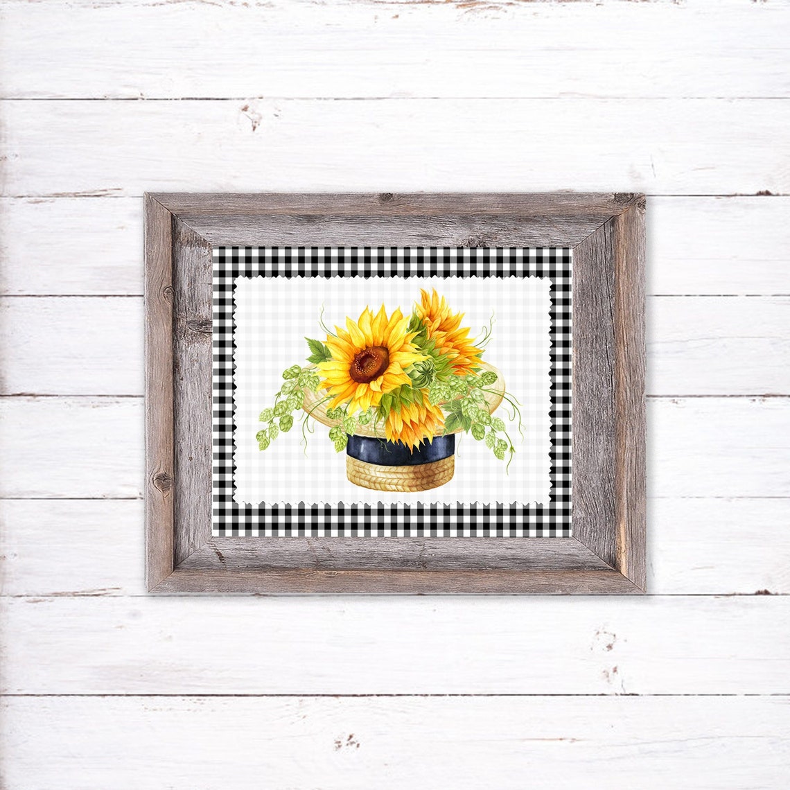 Sunflower Printable Farmhouse Decor Black White Gingham Sign - Etsy