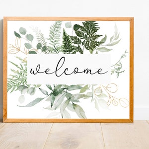 Welcome Printable Greenery Home Wall Art Office Sign Fern Leaf Decor ...