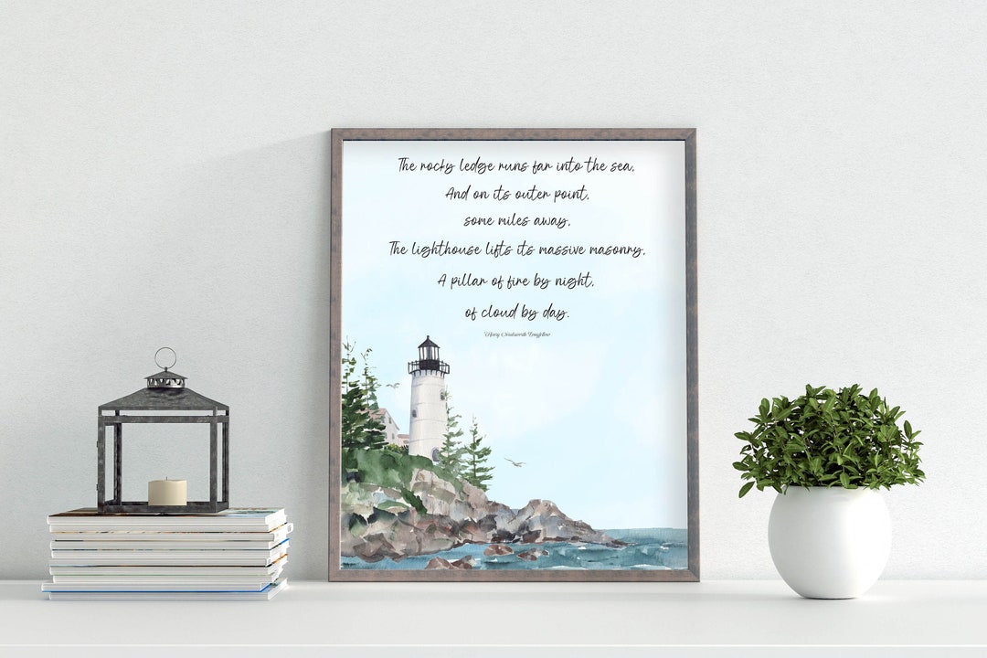Lighthouse Quote | the Rocky Ledge Runs Far Into the Sea, Watercolor ...