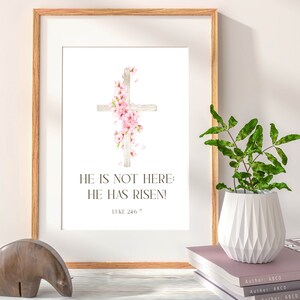 He is Not Here He Has Risen Printable Wall Art Watercolor Floral Cross ...