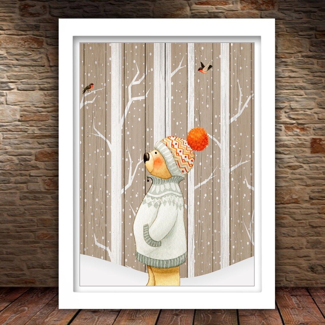 Winter Bear Woodland Printable Home Decor Seasonal Sign 5x7 | Etsy