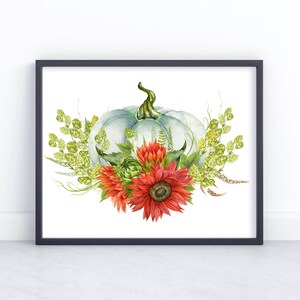Autumn Pumpkin Printable Fall Wall Art Autumn Decor White Pumpkin Red ...
