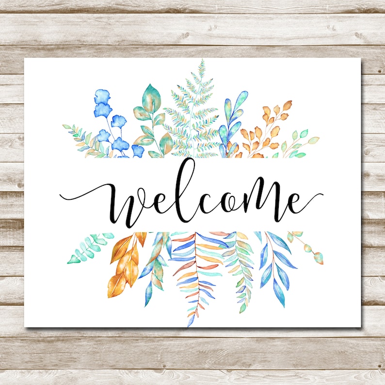 Welcome Printable Woodland Wall Art Home Office Decor Ferns Leaves ...