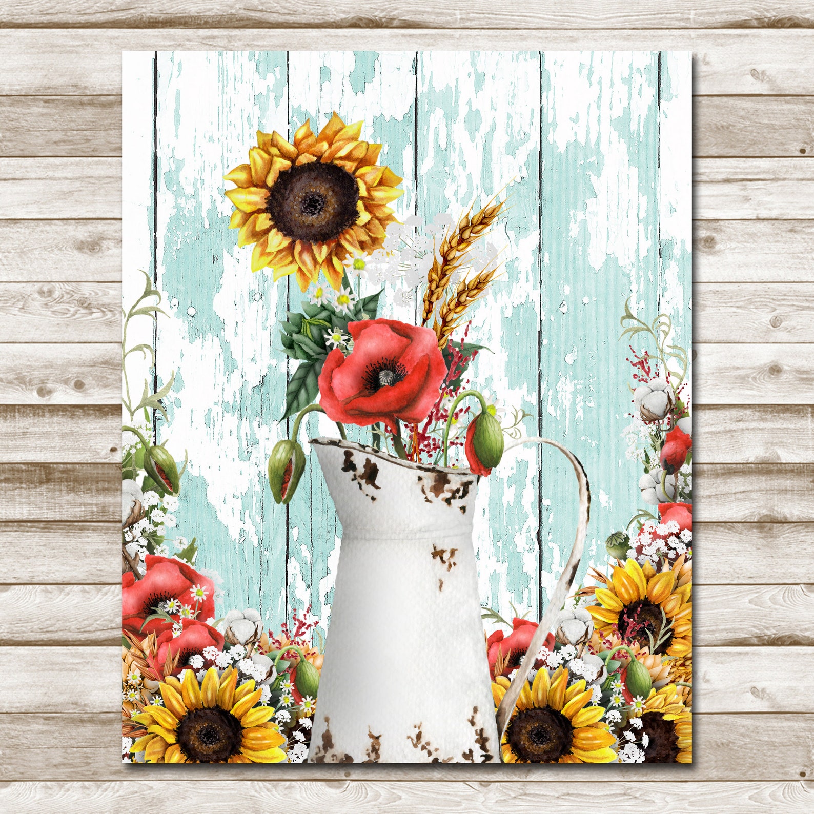 Farmhouse Floral Printable Sunflower Bouquet Wall Art 5x7 8x10 - Etsy