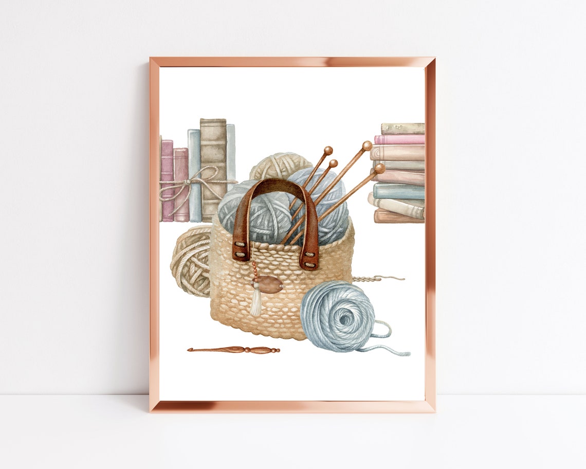 Yarn Printable Knitting Needles Sign Watercolor Craft Room | Etsy