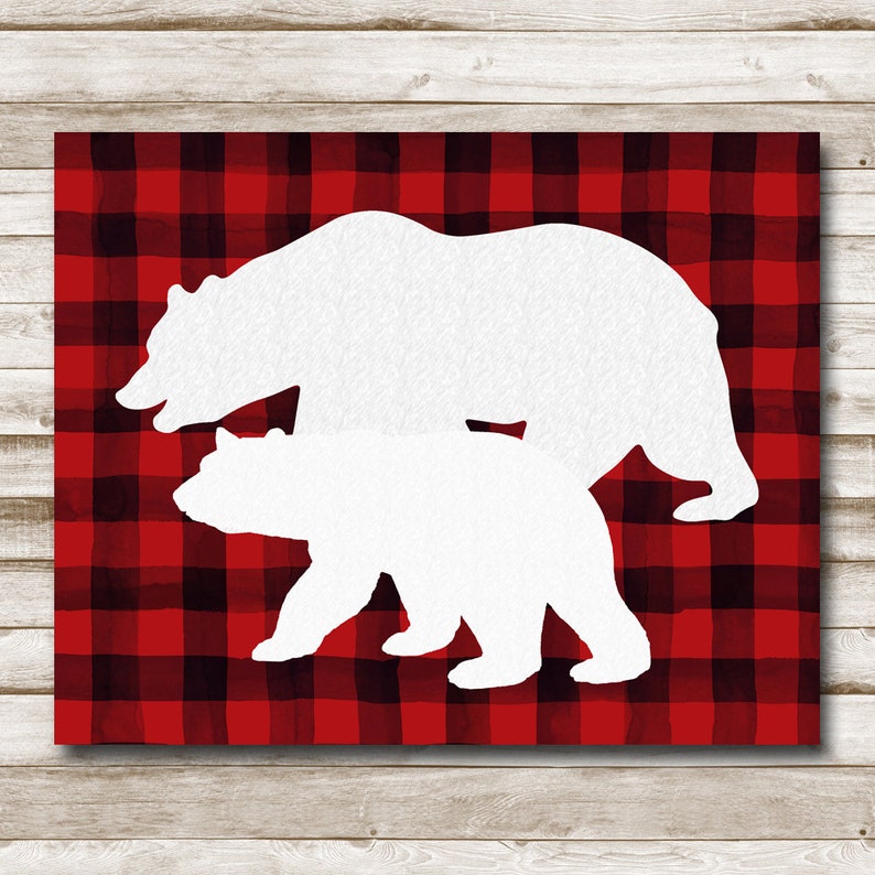 Buffalo Check Bears Printable Woodland Decor 5x7 8x10 11x14 | Etsy