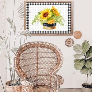 Sunflower Printable Farmhouse Decor Black White Gingham Sign - Etsy
