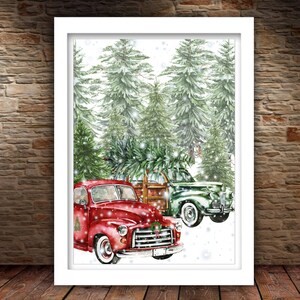 Bringing Home the Tree Printable Vintage Car Retro Truck Wall Art 5x7 ...