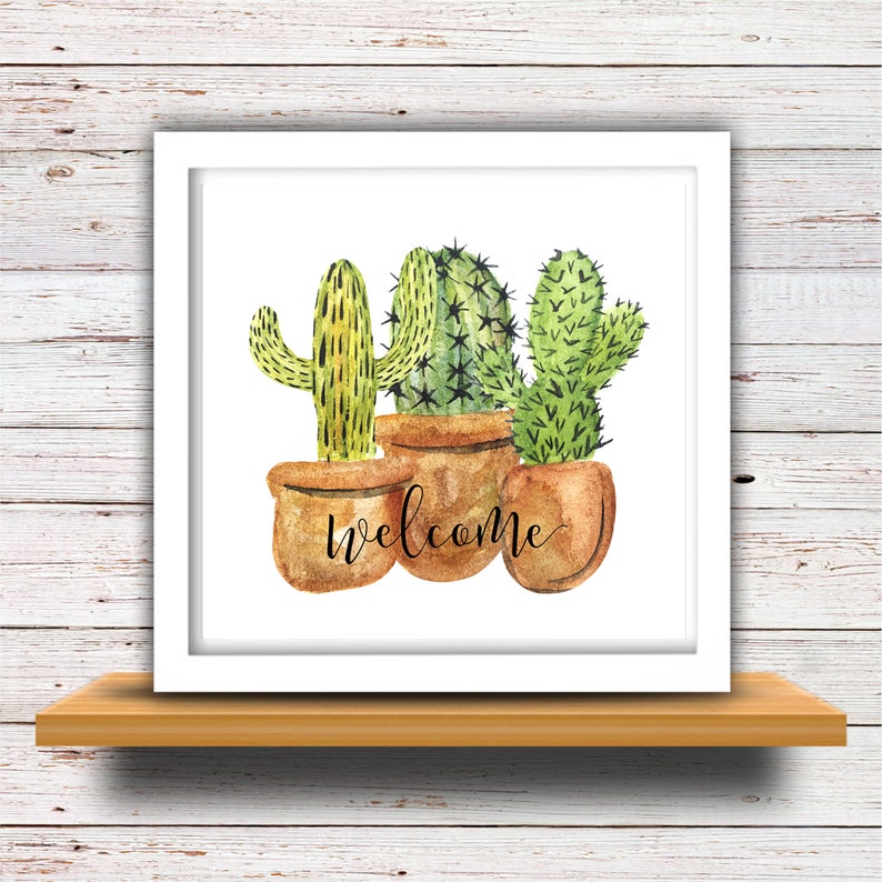 Welcome Cactus Trio SQUARE Printable Succulent Wall Art Cactus - Etsy