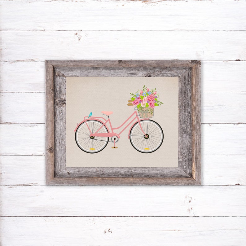 Bicycle Printable Pink Bike Art Flower Basket Nursery Teen Etsy