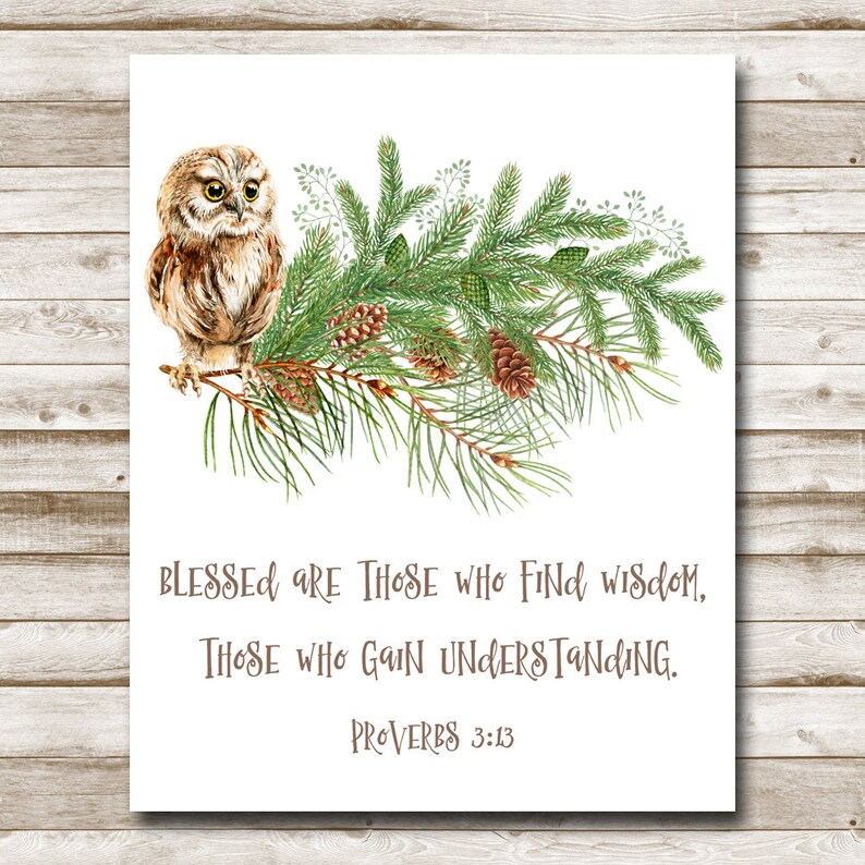 Owl Printable Watercolor Nursery Bible Verse Home Decor 5x7 | Etsy