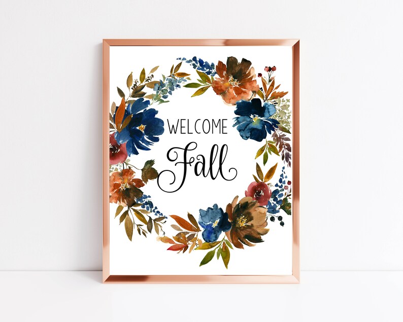 Welcome Fall Printable Wall Art Floral Wreath Sign 5x7 8x10 - Etsy