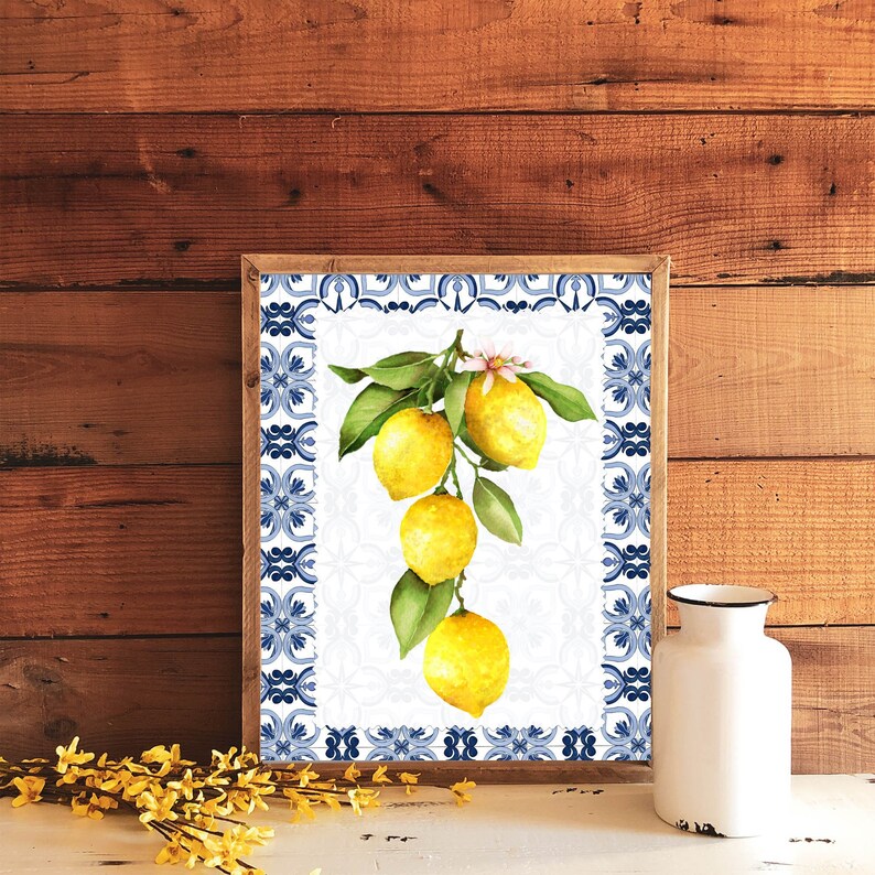 Lemons and Blue Tile Printable Kitchen Sign 5x7 8x10 11x14 - Etsy