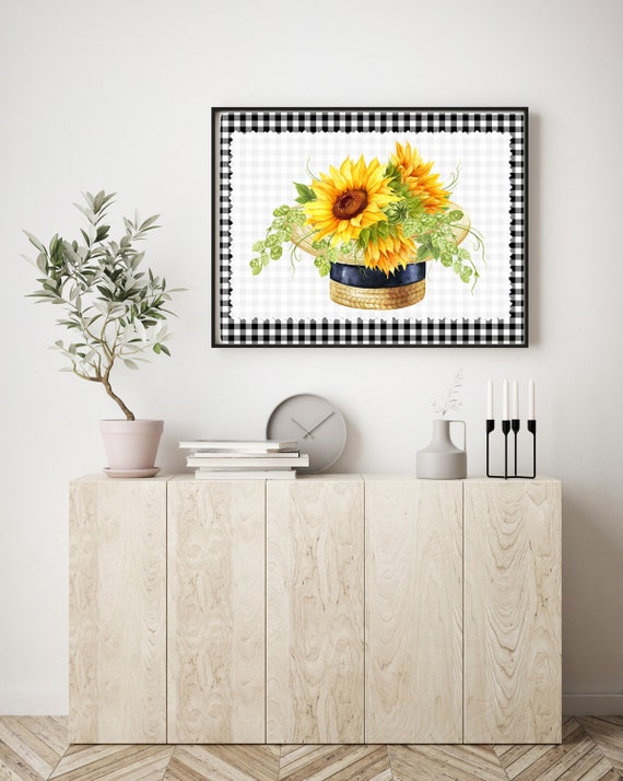 Sunflower Printable Farmhouse Decor Black White Gingham Sign - Etsy