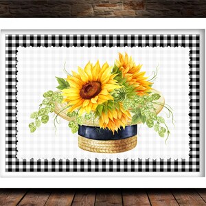 Sunflower Printable Farmhouse Decor Black White Gingham Sign - Etsy