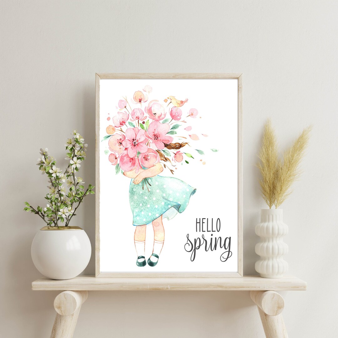 Hello Spring Printable Sign Spring Decor Floral Quote Spring Welcome ...